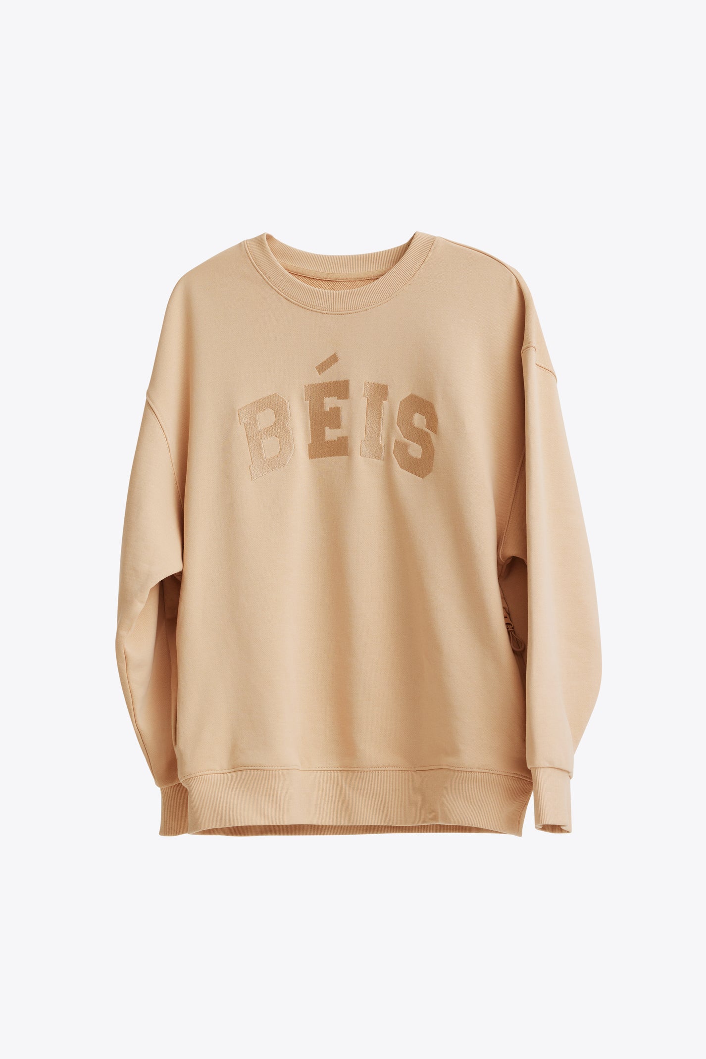 BÉIS 'The Sweatshirt' in Beige - Sweatshirt With Zipper Pockets & Key Leash