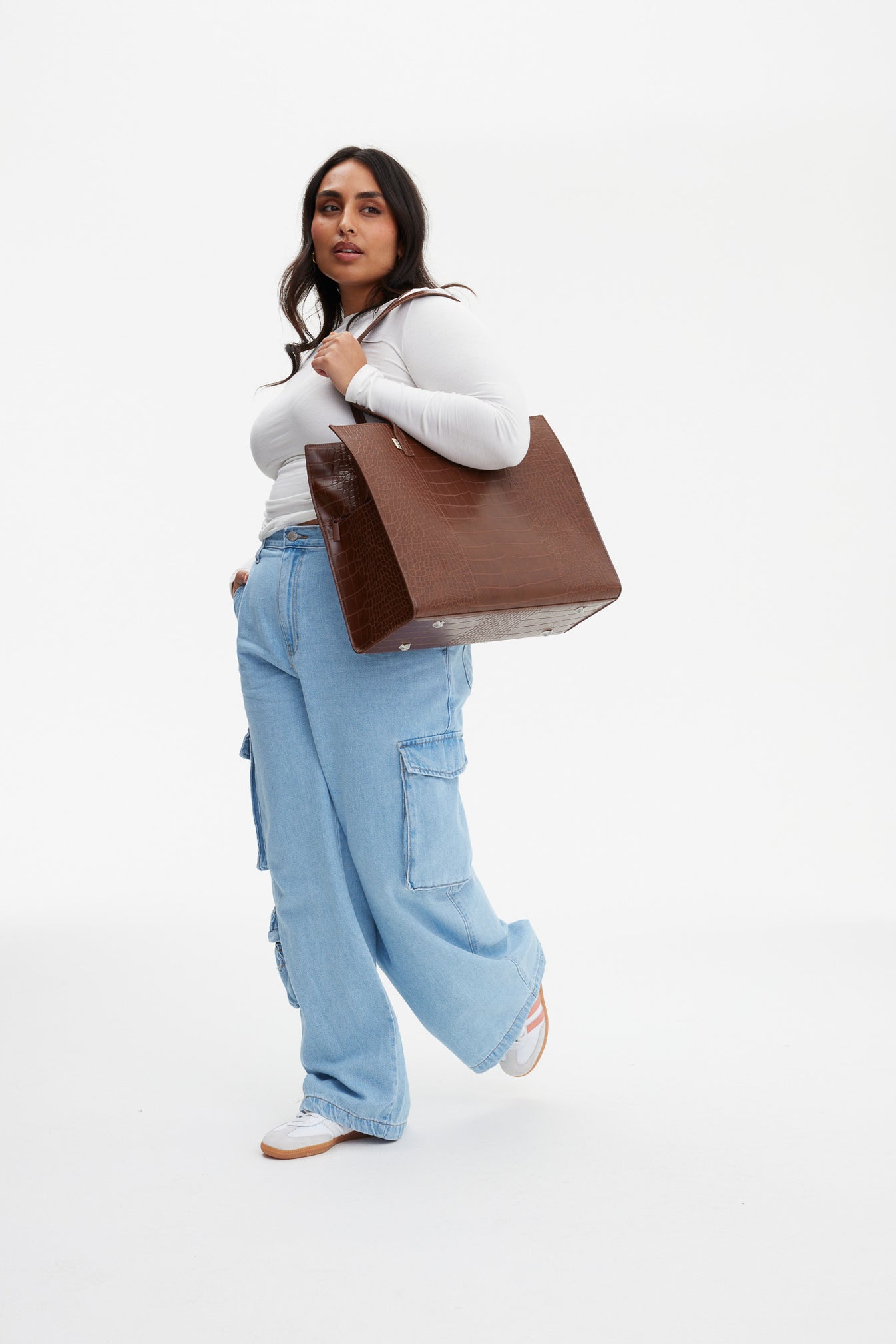 BÉIS 'The Large Work Tote' in Maple Croc - Large Brown Laptop Bag ...