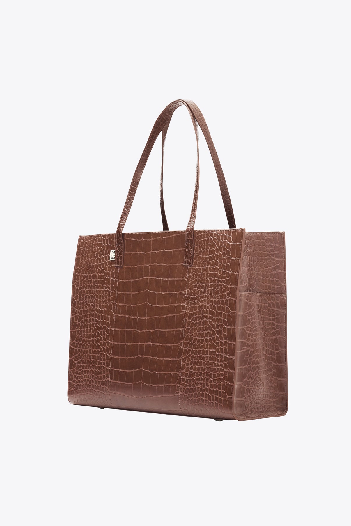 BÉIS 'The Large Work Tote' in Maple Croc - Large Brown Laptop Bag ...