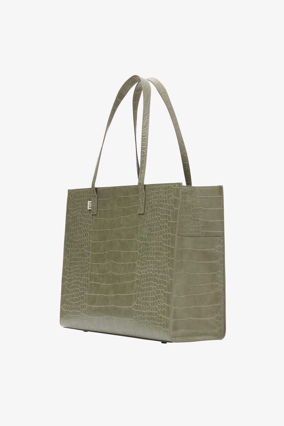 BÉIS 'The Large Work Tote' in Olive Croc - Olive Green Large Laptop Bag ...