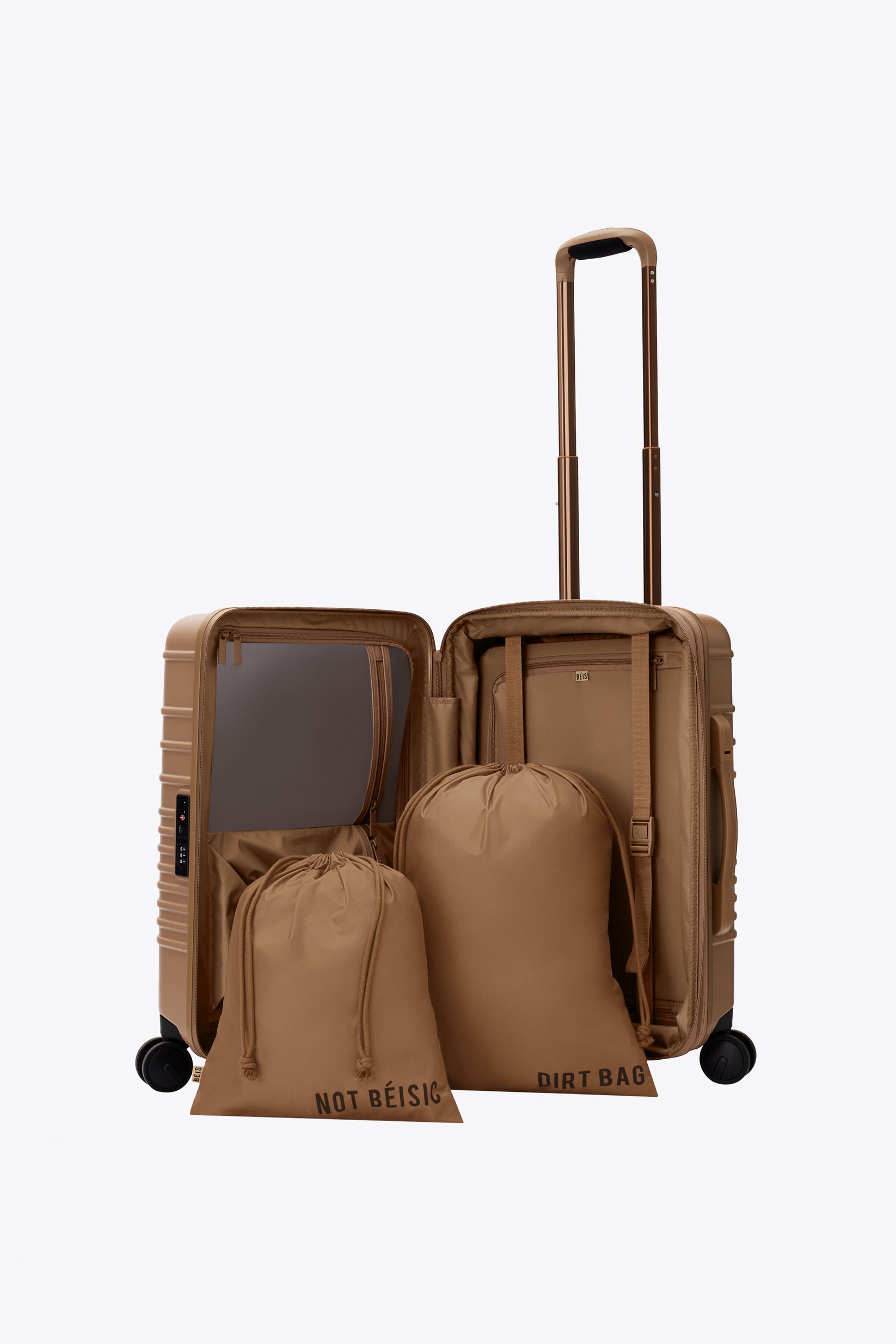 BÉIS 'The Carry-On Roller' in Camel - Carry On Rolling Suitcase ...