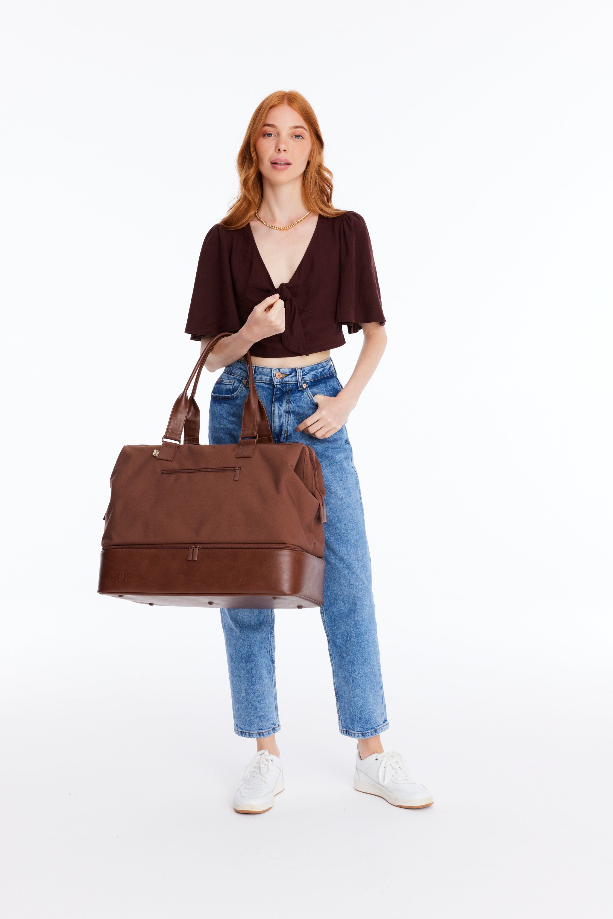 BÉIS 'The Weekender' in Maple - Brown Weekend Bag & Overnight Travel Bag
