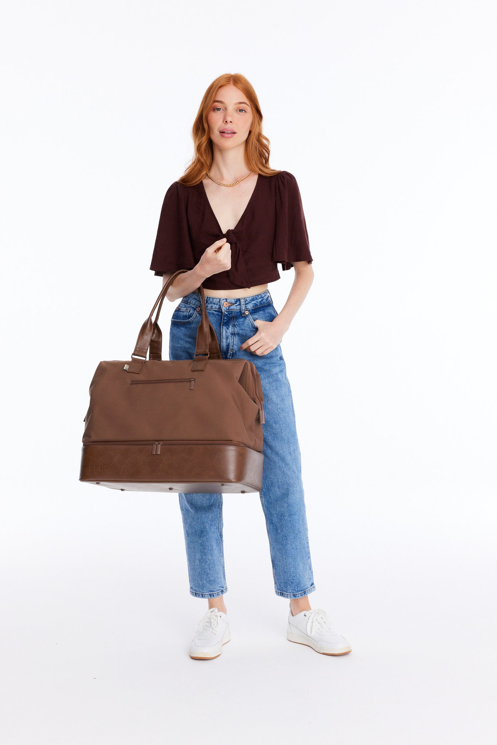 BÉIS 'The Weekender' in Maple - Brown Weekend Bag & Overnight Travel Bag