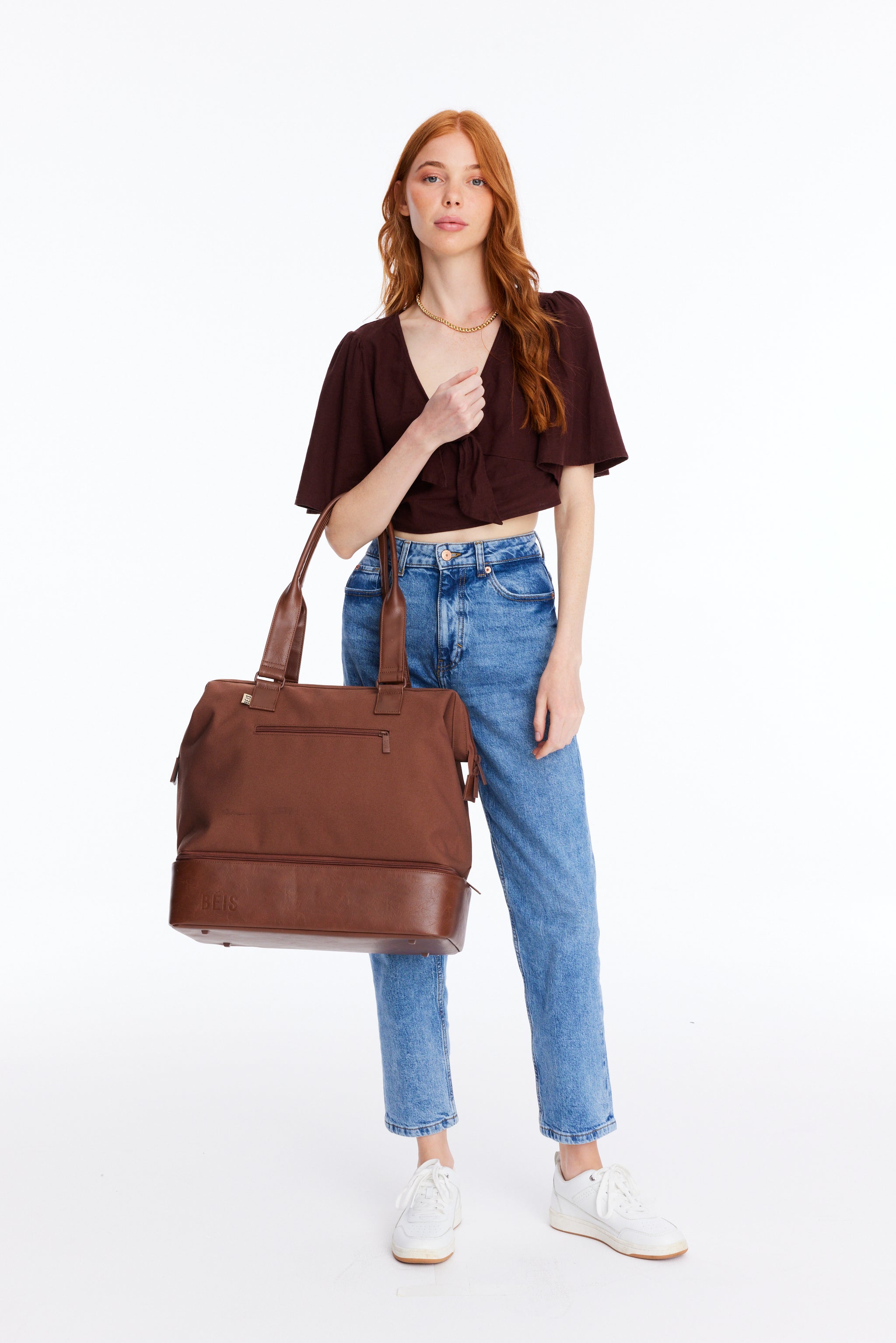 BÉIS 'The Mini Weekender' in Maple - Small Brown Overnight & Weekend Bag