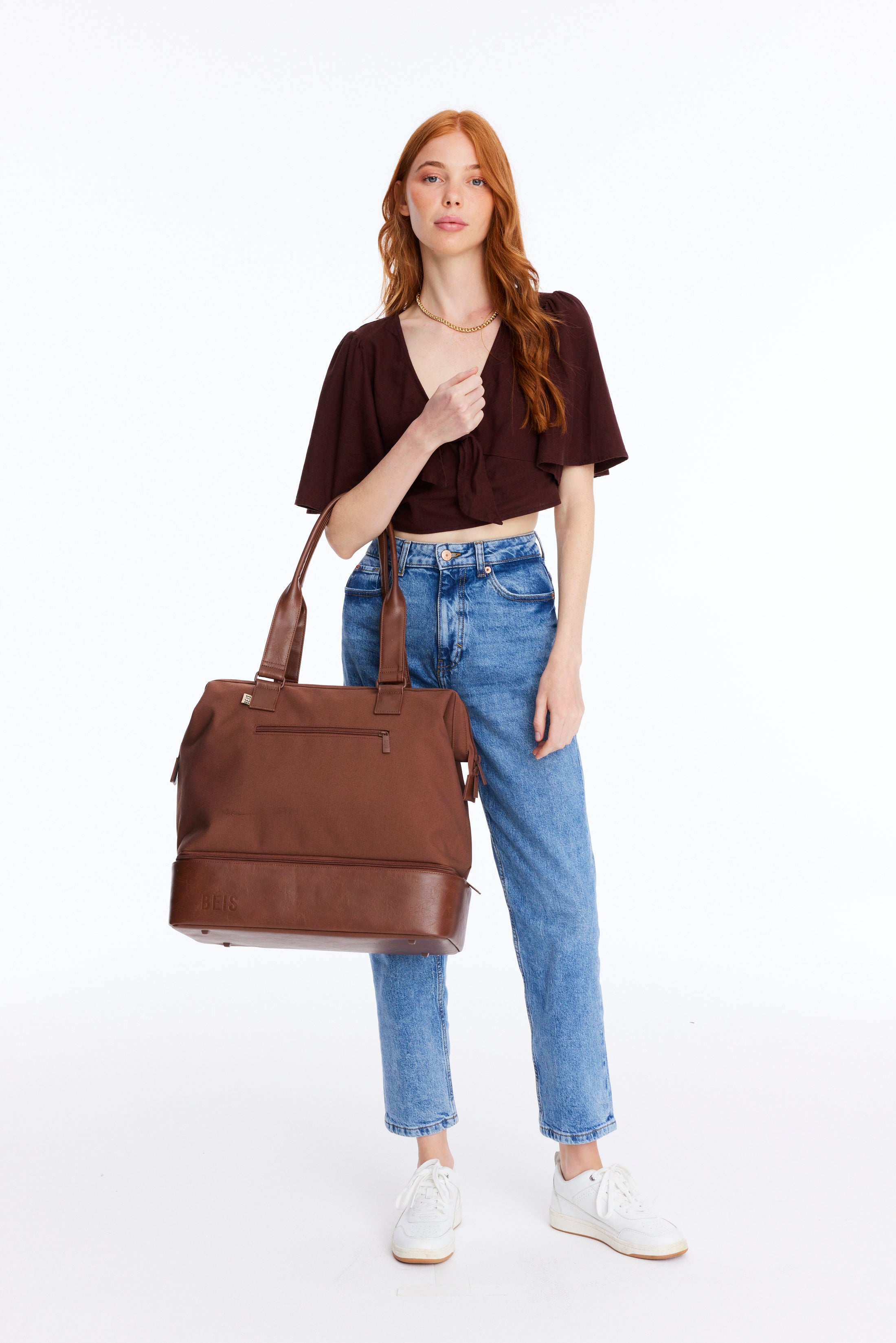 BÉIS 'The Mini Weekender' in Maple - Small Brown Overnight & Weekend Bag