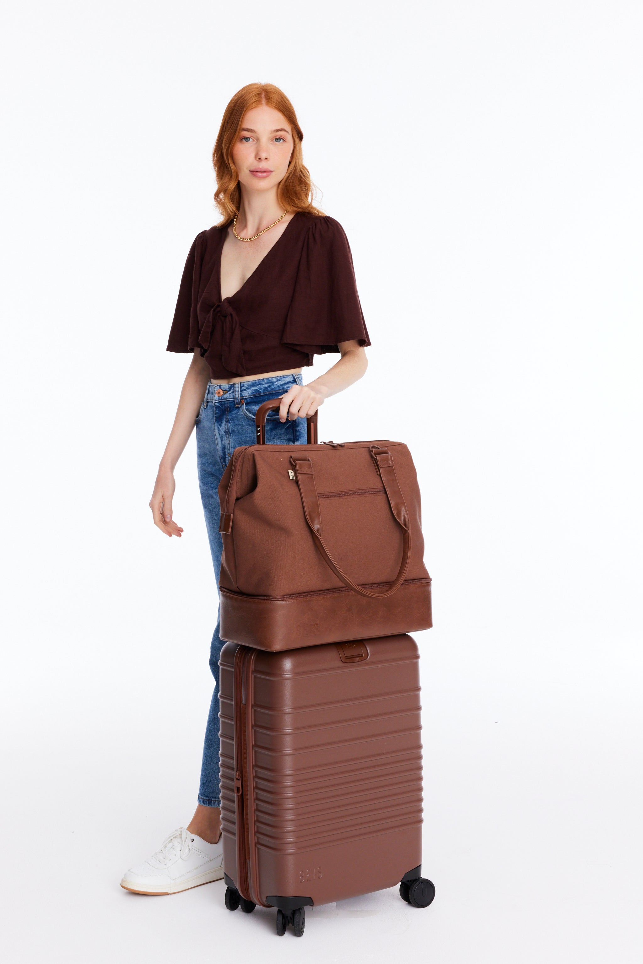 BÉIS 'The Mini Weekender' in Maple - Small Brown Overnight & Weekend Bag