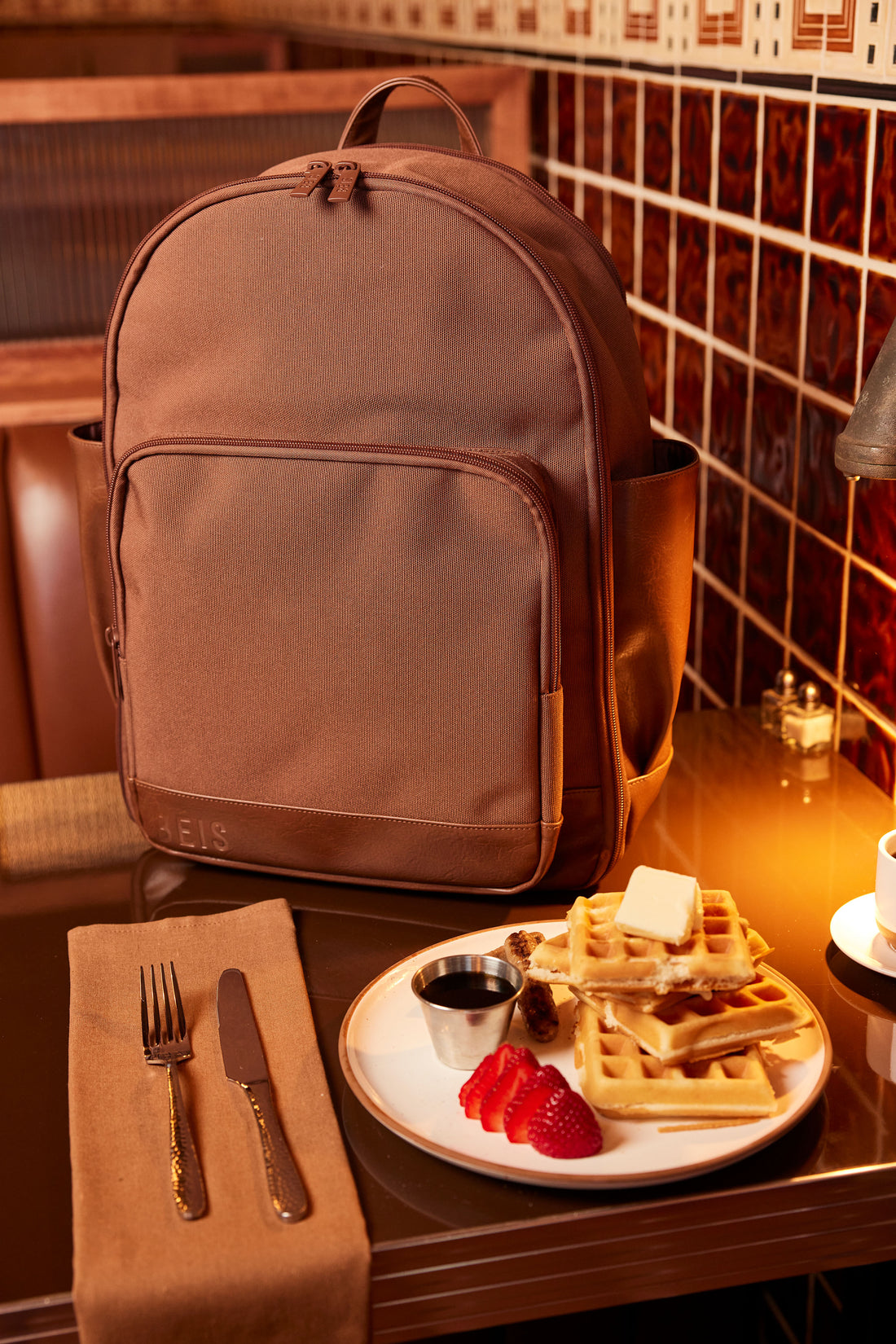 BÉIS 'The Travel Backpack' in Maple - Brown Travel Backpack with Laptop ...