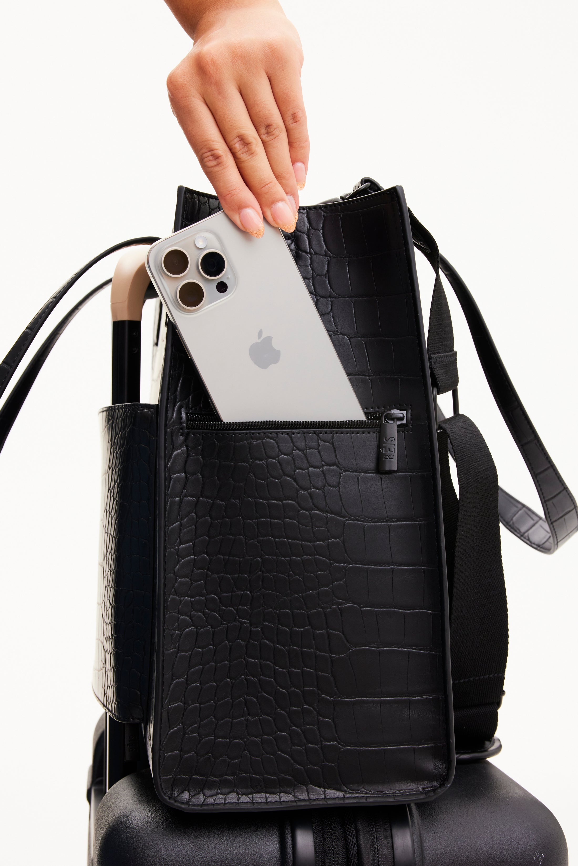 BÉIS 'The Large Work Tote' in Black Croc - Large Laptop Bag & Work Tote ...