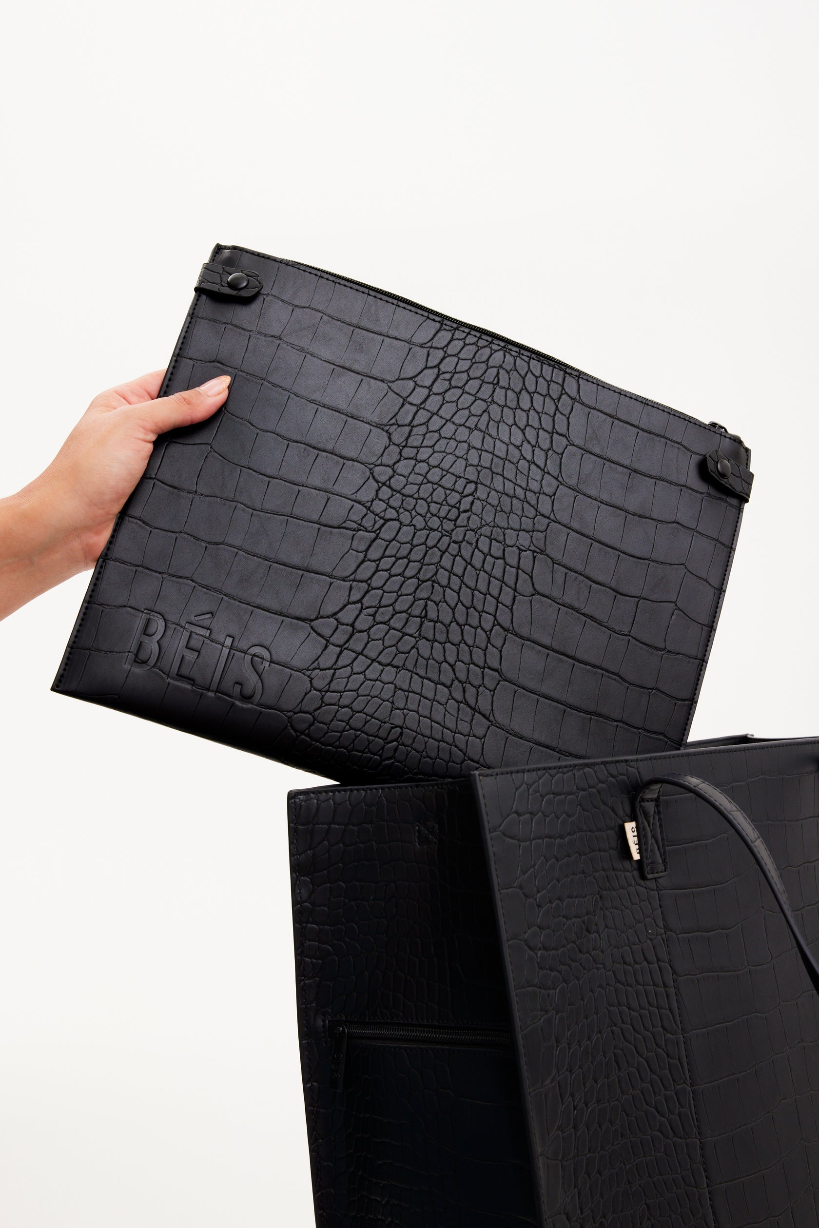 BÉIS 'The Large Work Tote' in Black Croc - Large Laptop Bag & Work Tote ...