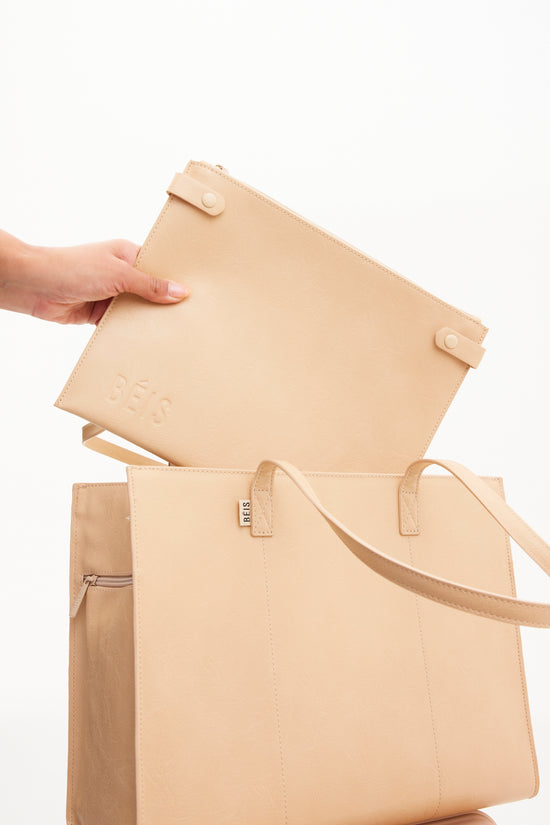 BÉIS 'The Work Tote' in Beige - Beige Small Work Bag For Women & Laptop ...