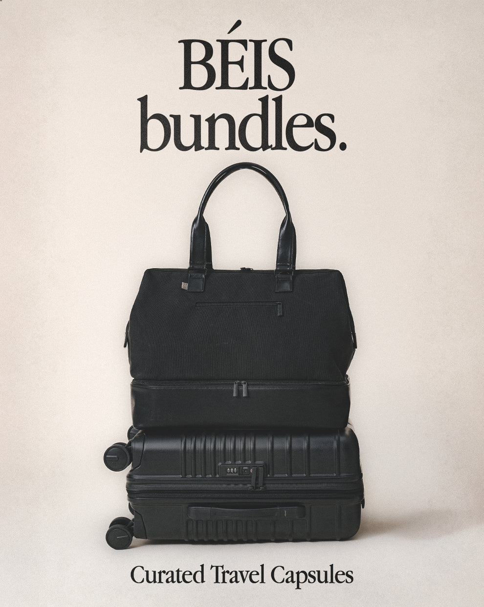 BÉIS 'The Travel Starter Set' in Black - Carry-On Luggage and Weekender ...