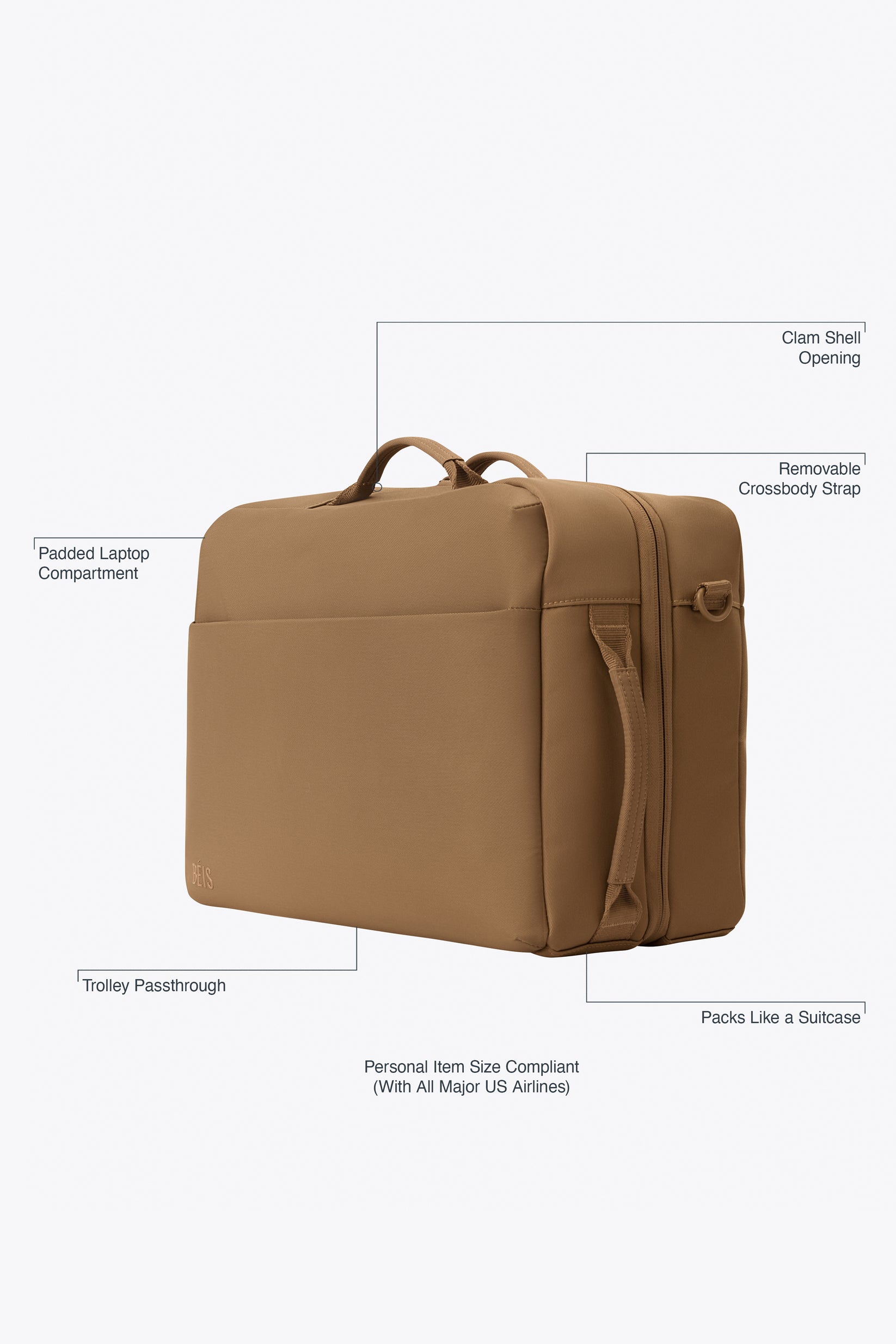 BÉIS 'The Ultimate Travel Duffle' in Camel - Personal Item Travel ...