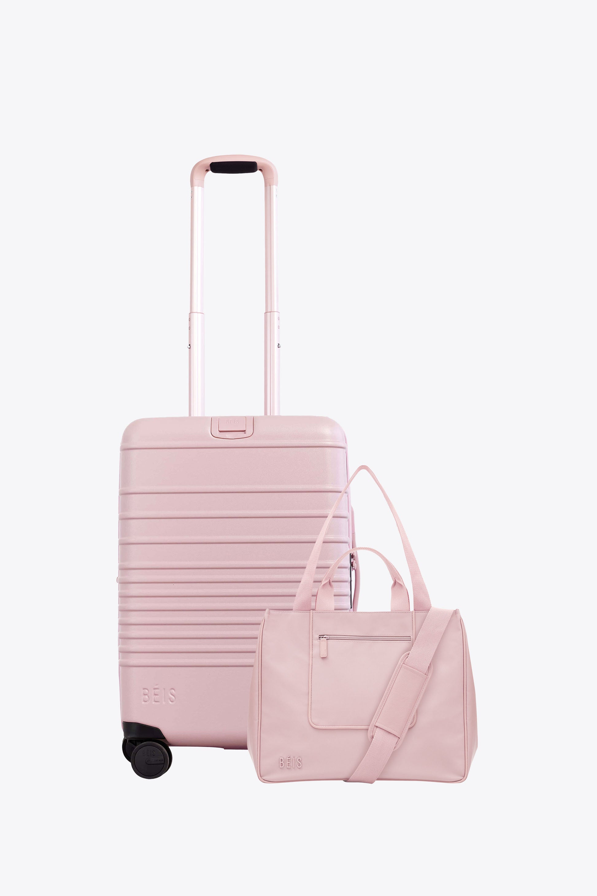 BÉIS 'The Tote Travel Set' in Atlas Pink - 21" Carry On Roller & East ...