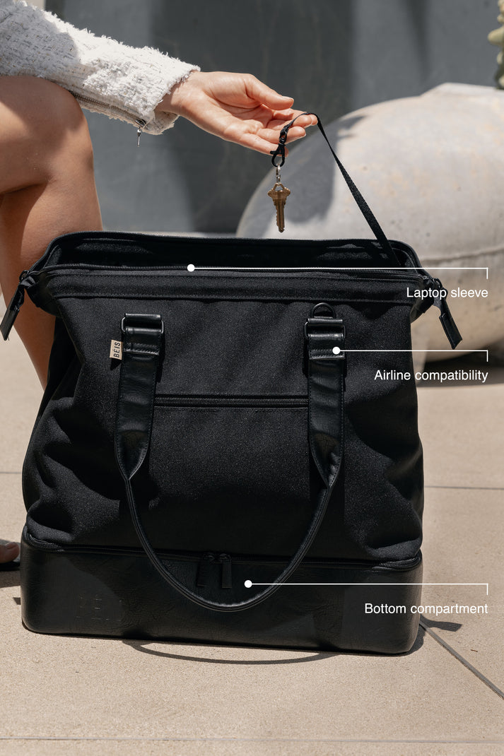 BÉIS 'The Mini Weekender' in Black - Black Travel Bag & Duffle Bag