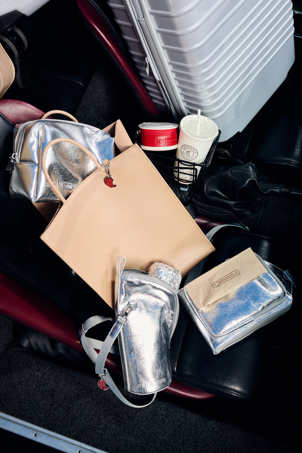 BÉIS x Chipotle 'The Pouch Set' in Metallic - Silver Makeup & Costmetic ...