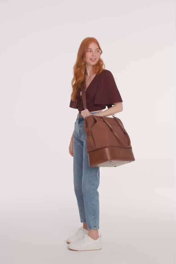 BÉIS 'The Mini Weekender' in Maple - Small Brown Overnight & Weekend Bag