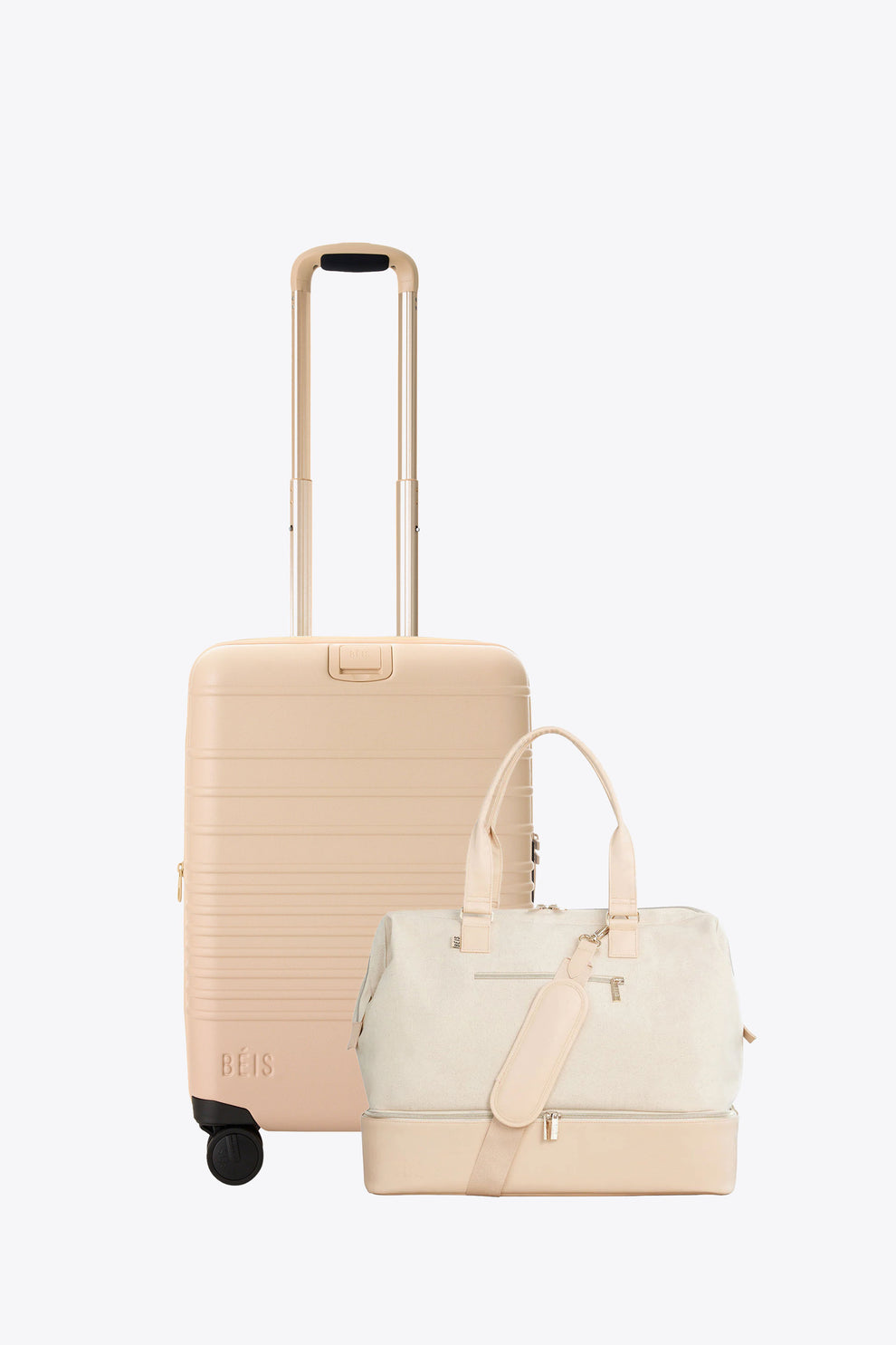 BÉIS 'The Travel Starter Set' in Beige - Carry-On Luggage and Weekender ...